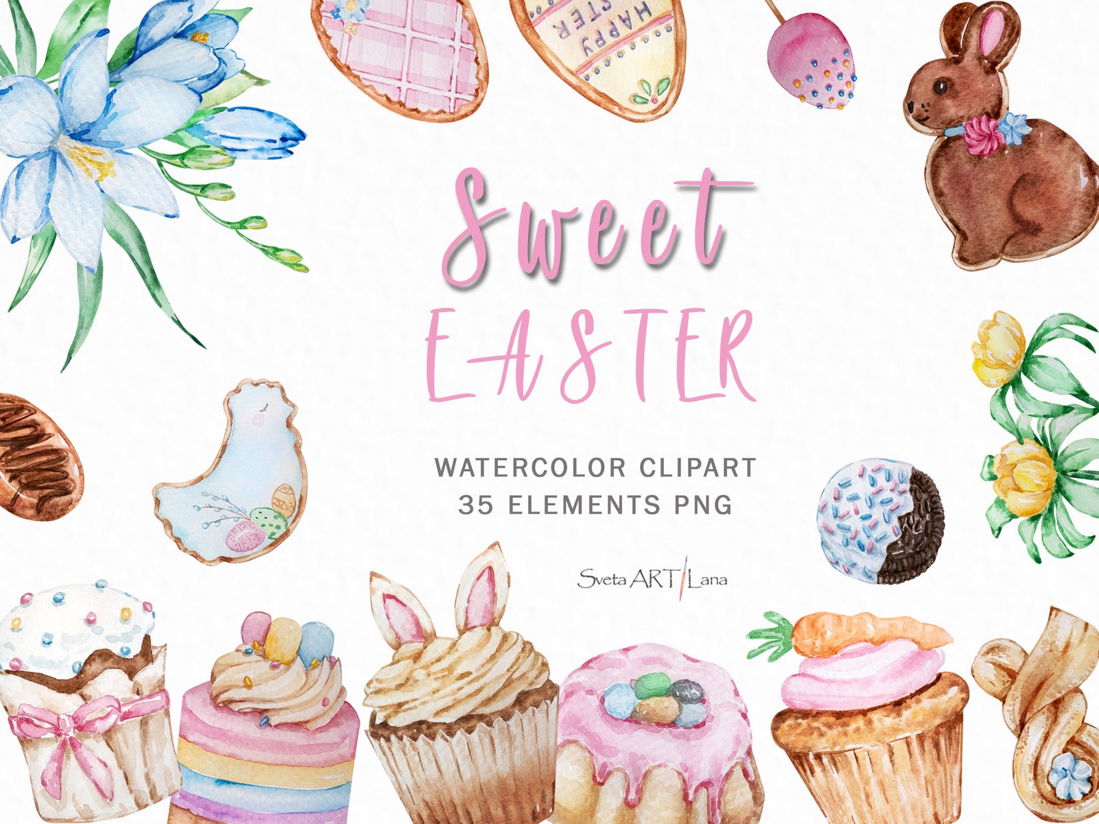 Watercolor Easter Sweets Clipart Easter Cakes Clipart Sweet | Etsy