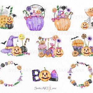 Watercolor Halloween Bucket Candy Clipart | Halloween Party Clipart ...
