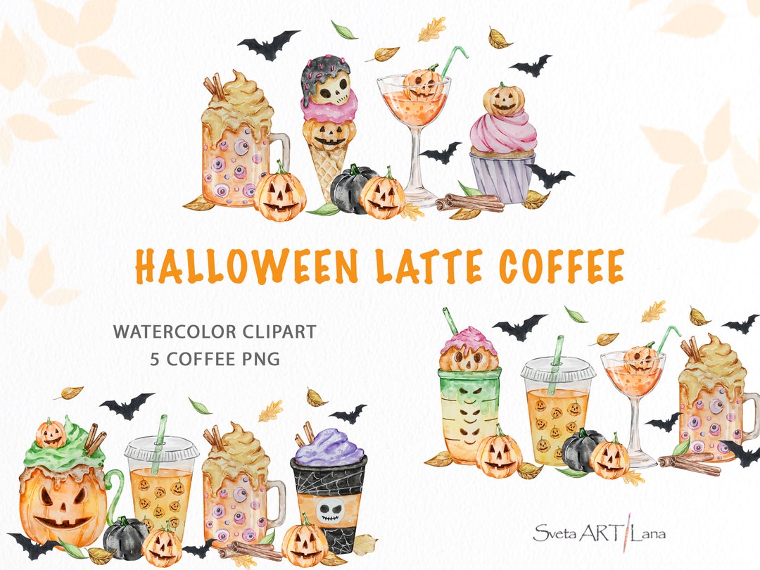 Watercolor Horror Fall Coffee Clipart Png Halloween Coffee Png Fall ...