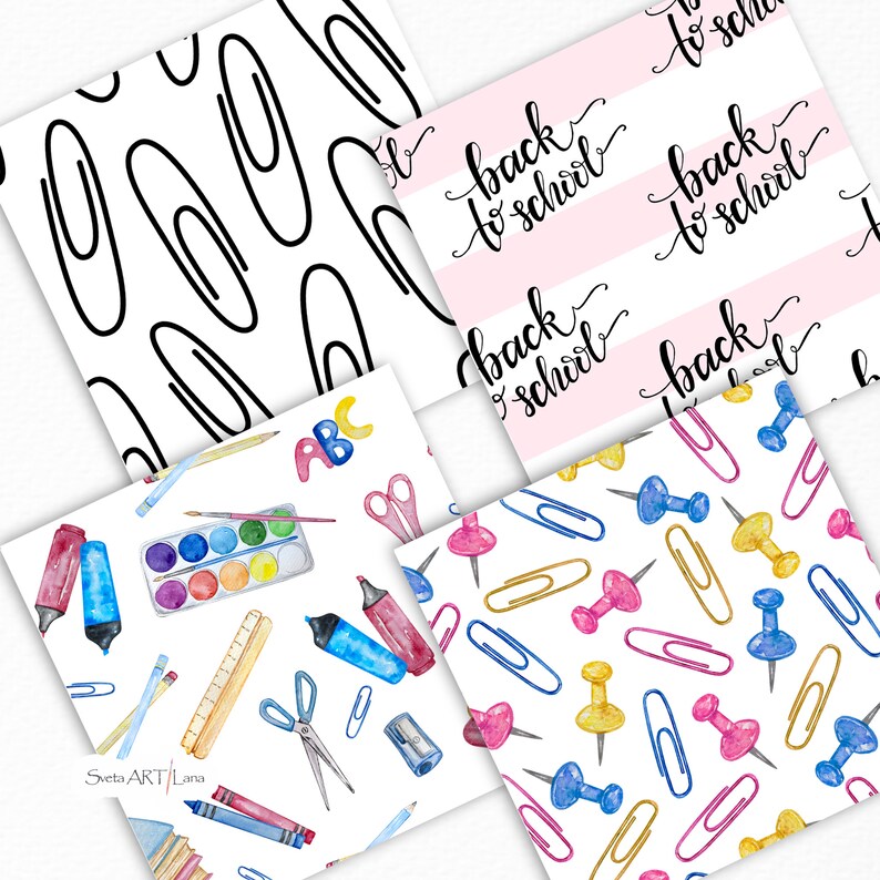 School Digital Papers | Watercolor Classroom School Supplies Digital ...