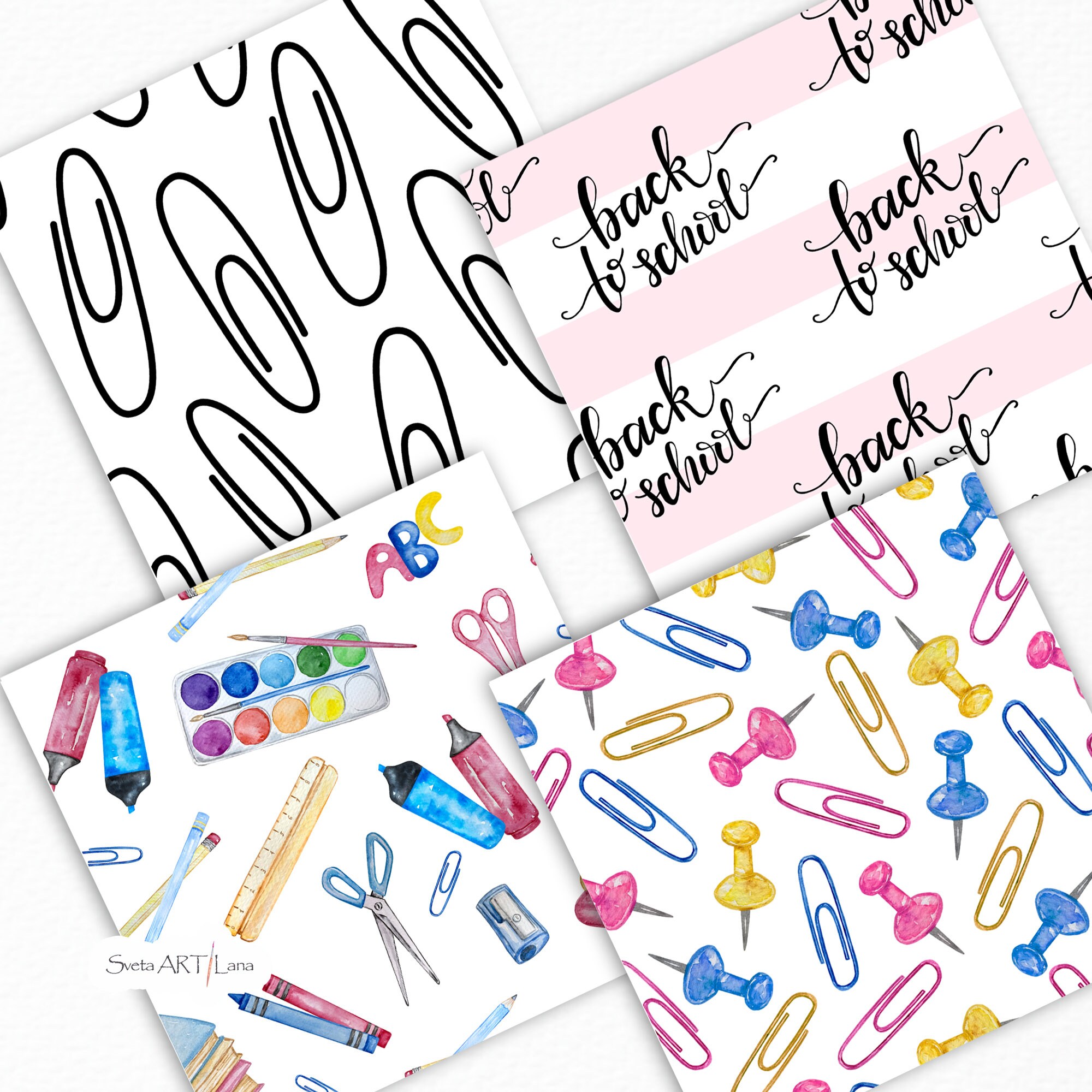 School Digital Papers Watercolor Classroom School Supplies - Etsy