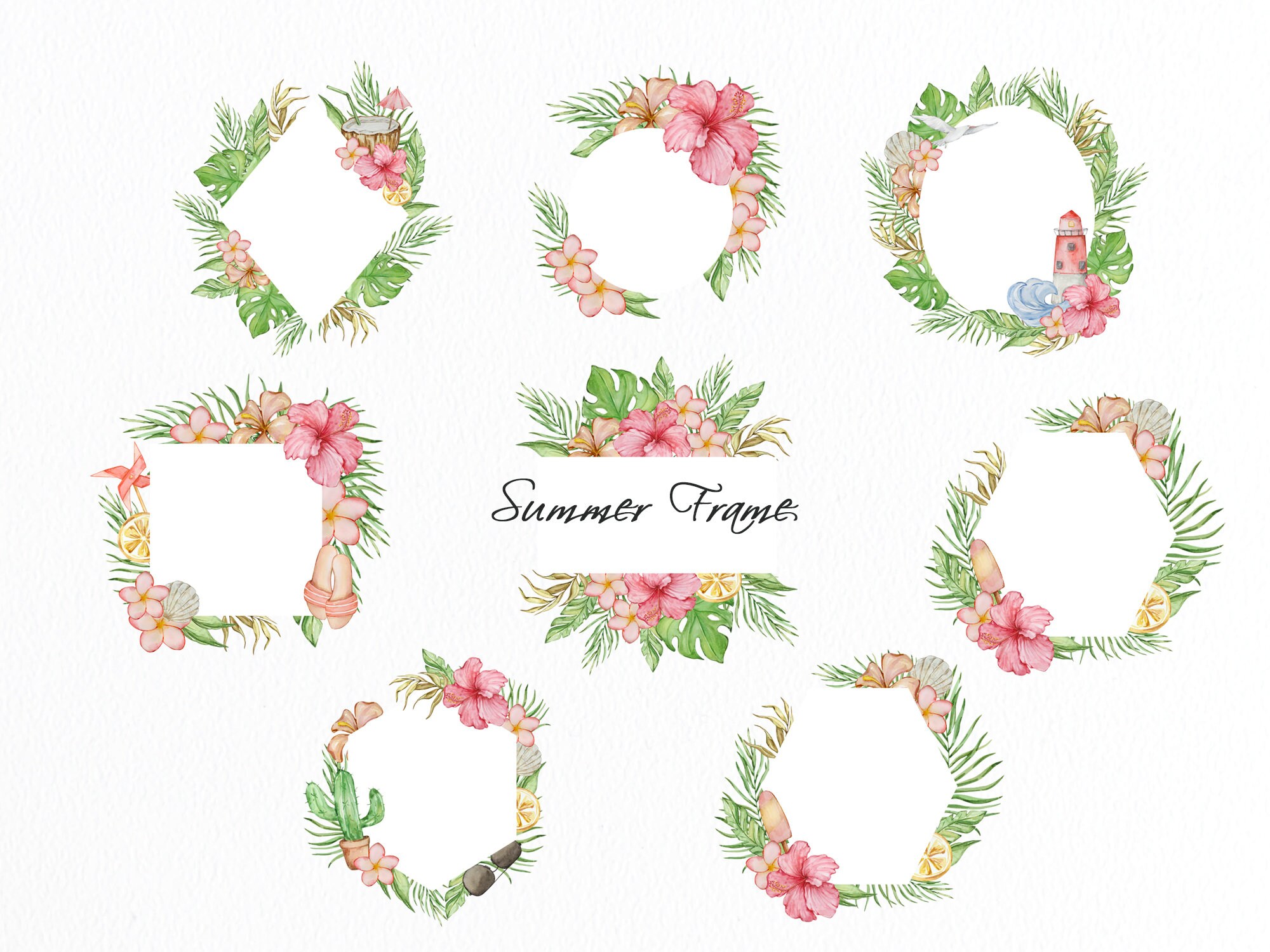 Watercolor Tropical Frame Clipart Floral Wreath Clipart - Etsy