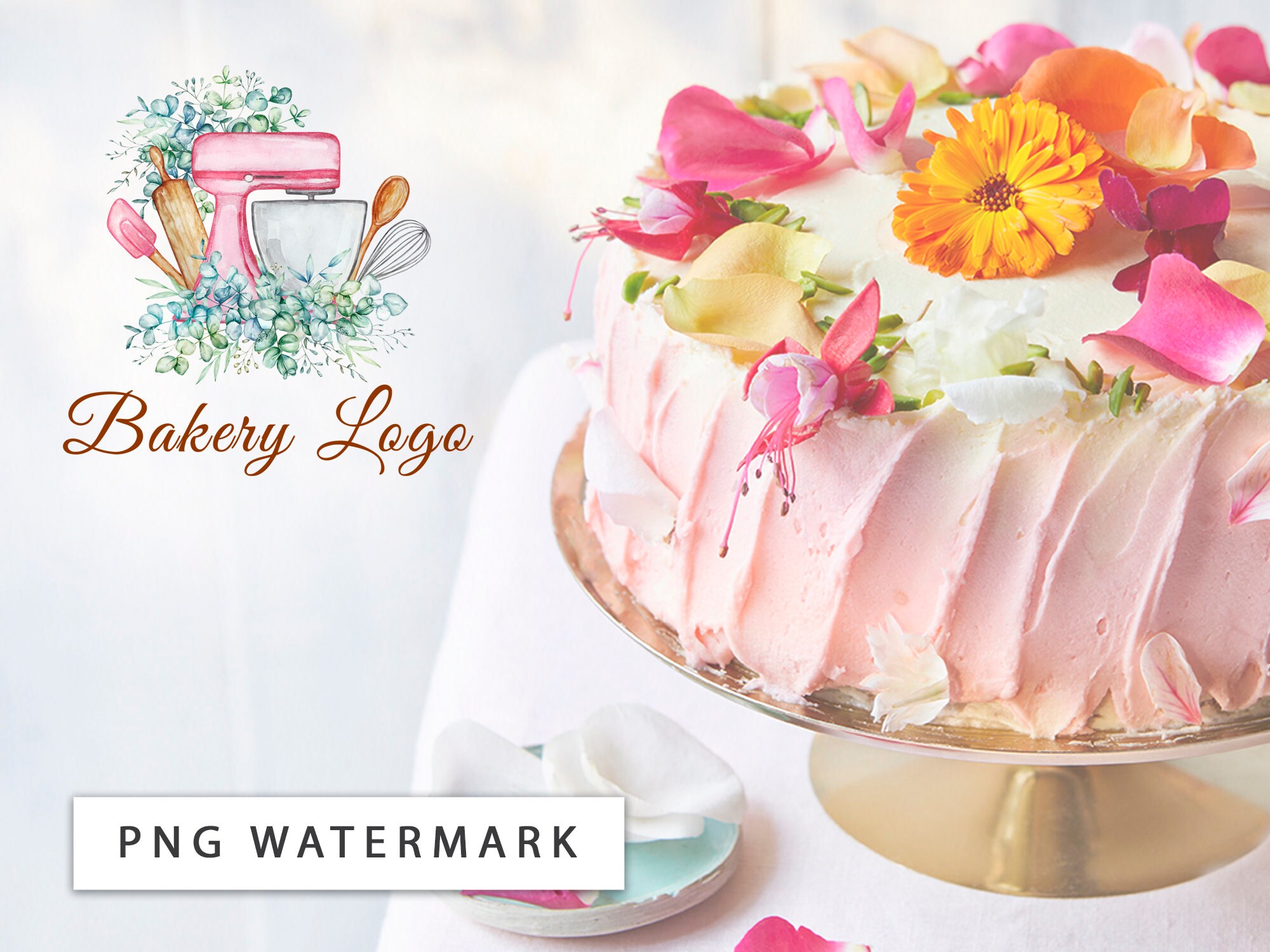 Premade Baking Logo Mixer Watercolor Bakery Logo Dessert - Etsy