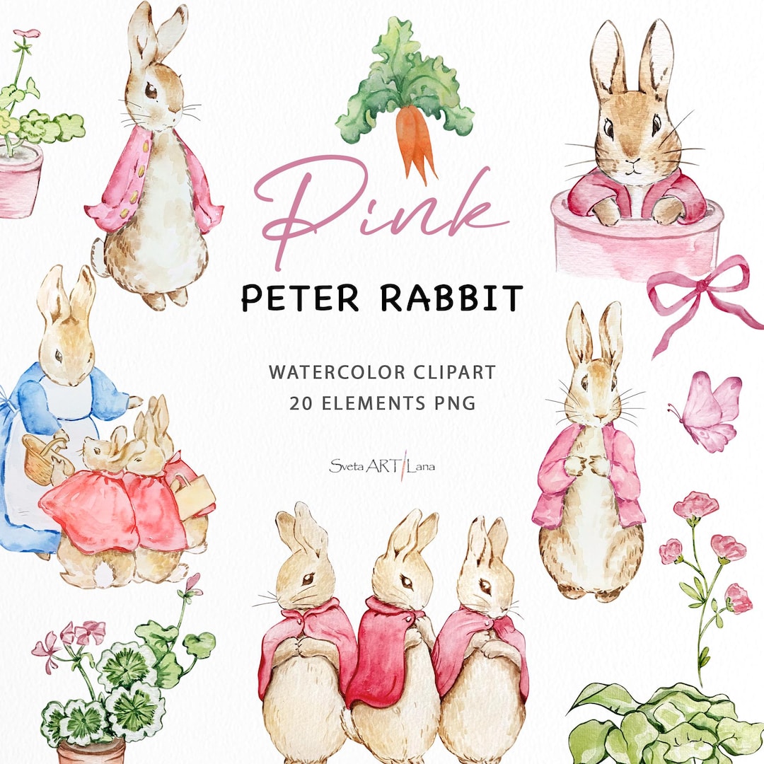 Peter Rabbit Pink Clipart | Watercolor Rabbit PNG | Beatrix Potter Art ...