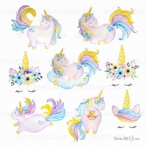 Unicorn Watercolor Clipart | Rainbow Clip Art | Nursery Unicorn Png ...