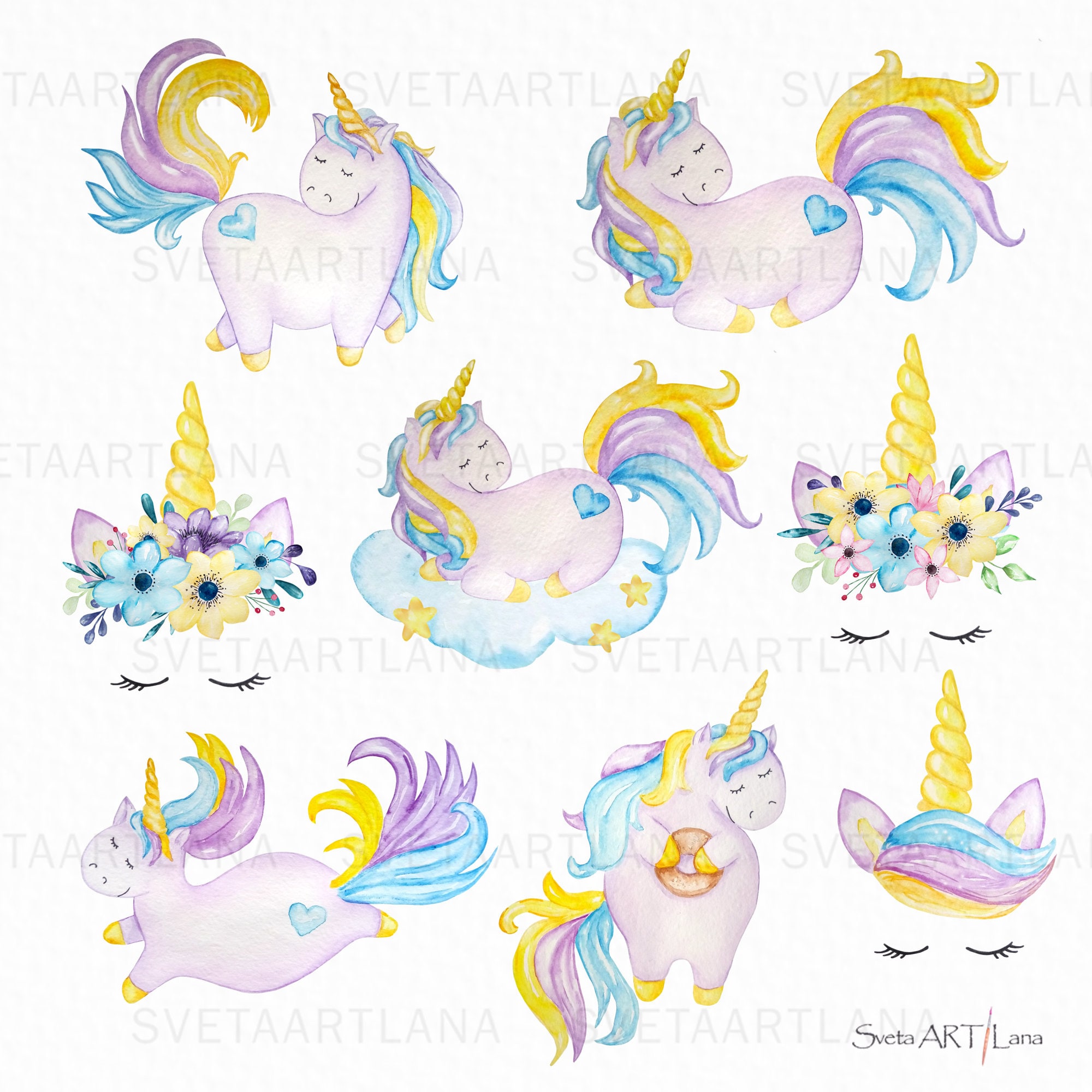 Unicorn Watercolor Clipart Rainbow Clip Art Magic Unicorn | Etsy