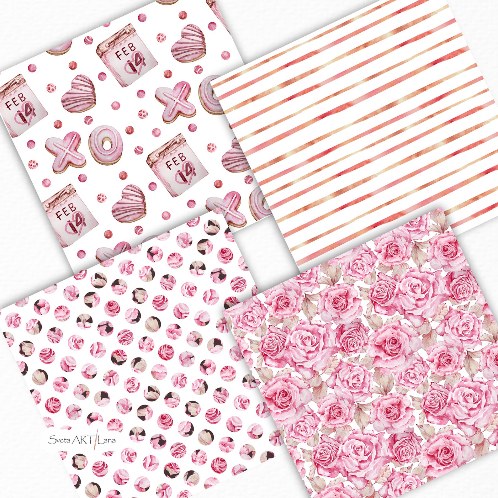 Watercolor Valentines Digital Papers Valentines Seamless - Etsy