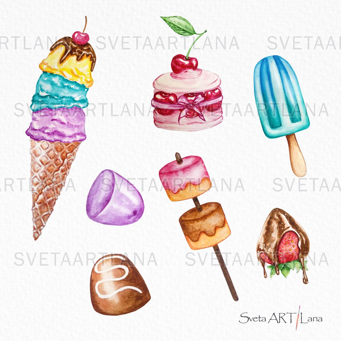 Candy Watercolor Clipart Rainbow Sweets Clip Art Chocolates | Etsy