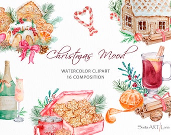 Watercolor Christmas Food Clipart - Etsy