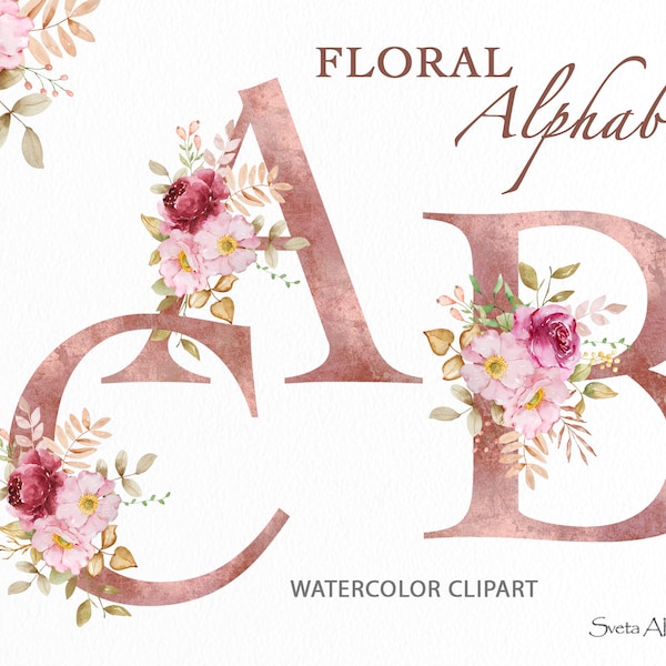 Floral Alphabet Clipart - Etsy UK