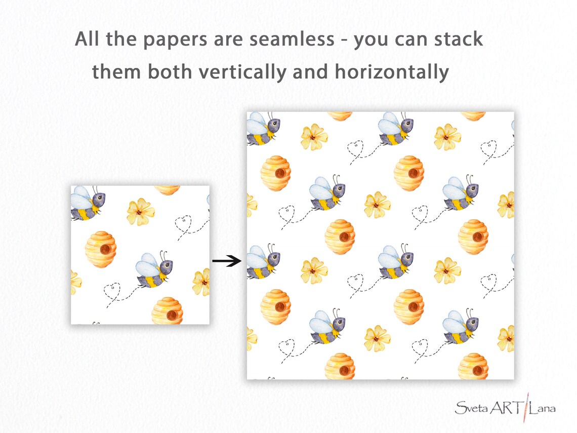 Watercolor Honey Bee Digital Paper Bumble Bee Seamless - Etsy