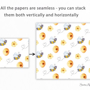 Watercolor Honey Bee Digital Paper Bumble Bee Seamless Pattern ...