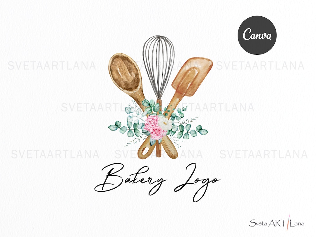 Baking Premade Logo Bakery Watercolor Logo Kitchen Utensil Logo Bakery ...
