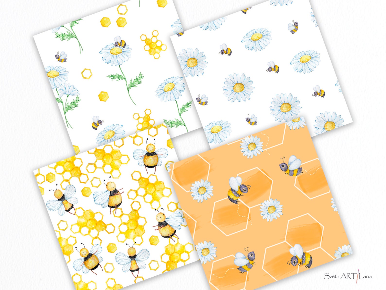 Watercolor Honey Bee Digital Paper Bumble Bee Seamless - Etsy