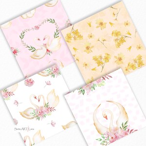 Watercolor Swans Digital Papers | Nursery Swan Seamless Patterns ...