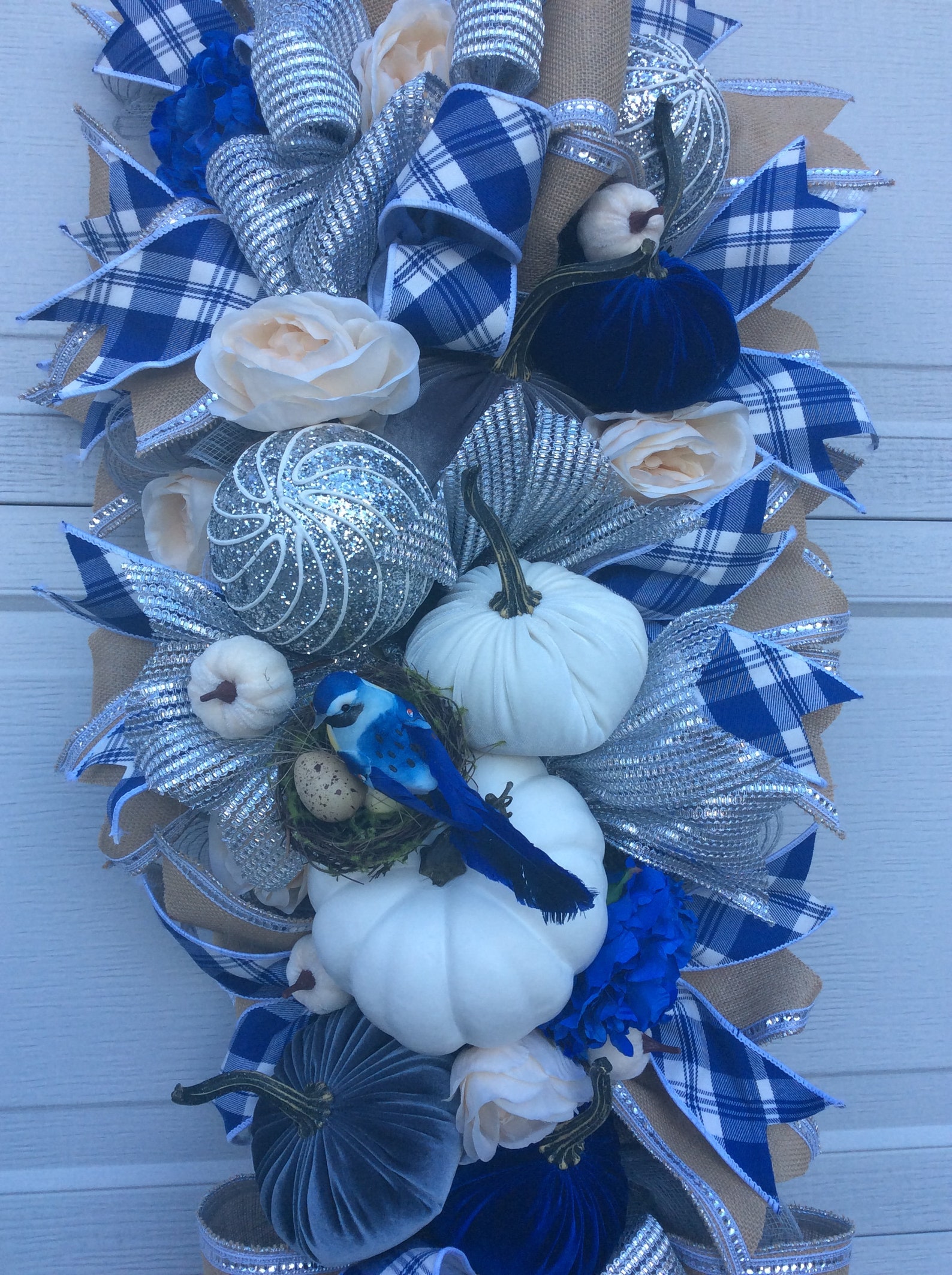Fall Wreath, Fall Swag, Blue Fall Wreath, Blue Fall Swag, Whimsical ...