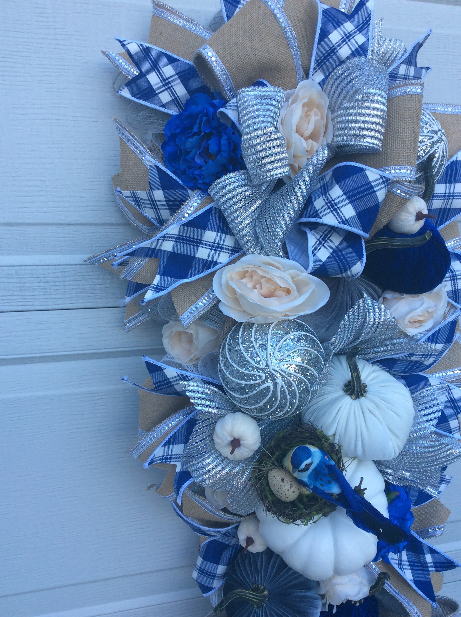 Fall Wreath, Fall Swag, Blue Fall Wreath, Blue Fall Swag, Whimsical ...