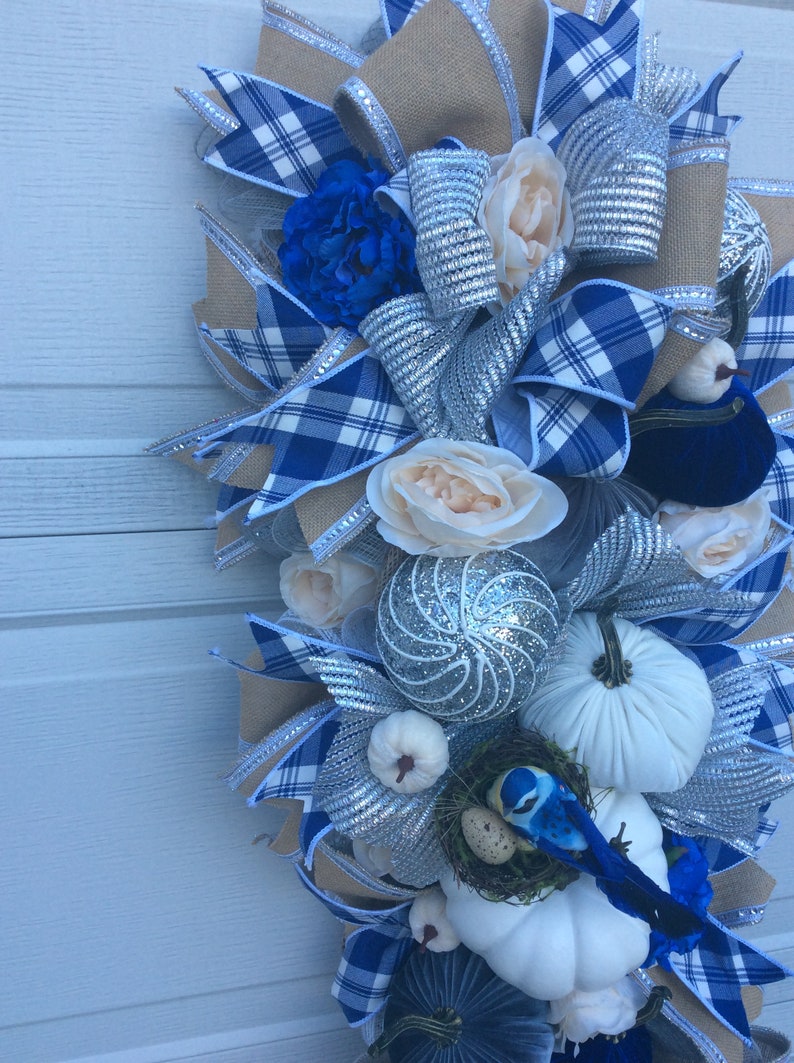 Fall Wreath, Fall Swag, Blue Fall Wreath, Blue Fall Swag, Whimsical ...