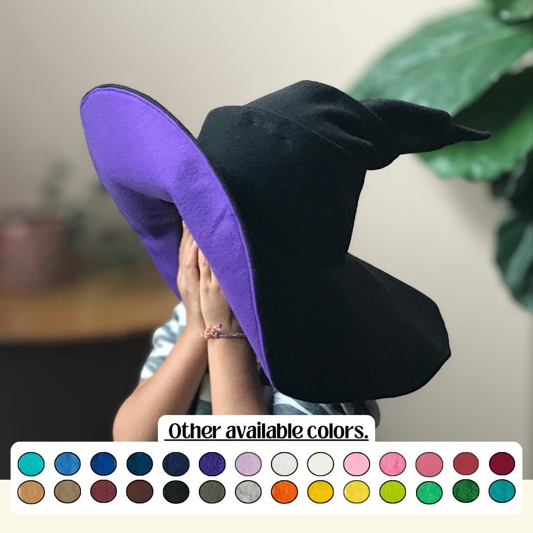 Black Witch Hat: Purple Underside, Costome for Kids & Adults Sizes in ...