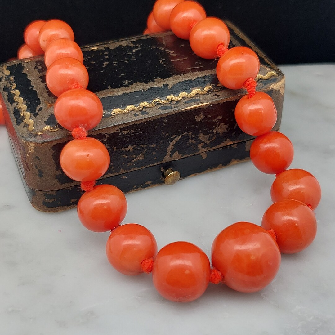 Rare Antique Salmon Coral Necklace ~ Length 21.5" ~ Circa 1890 - Etsy