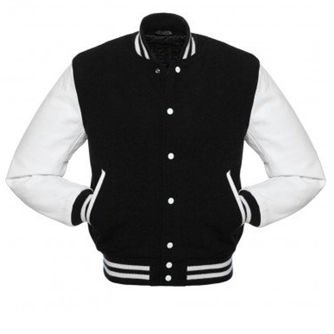 Personalized Black and White Varsity Jacket Men Blank Letterman Jacket ...