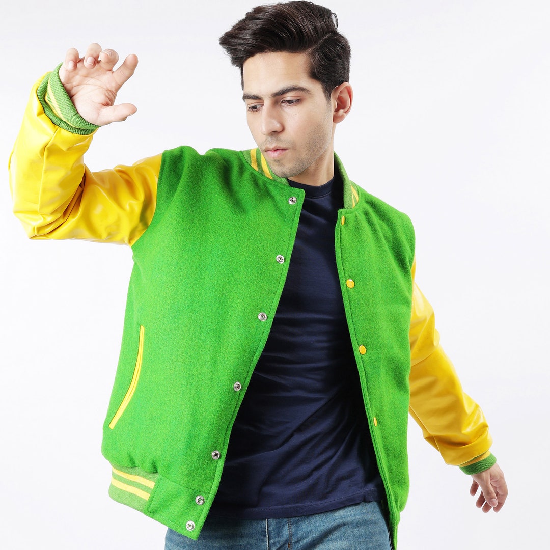 Kelly Green Letterman Jacket Leather Arms and Wool Body Varsity Jacket ...