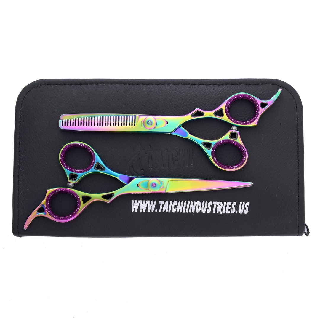 Personalized Rainbow Hair Cutting & Thinning Shears, Double Barber Scissor Set, Thinning Hair ...