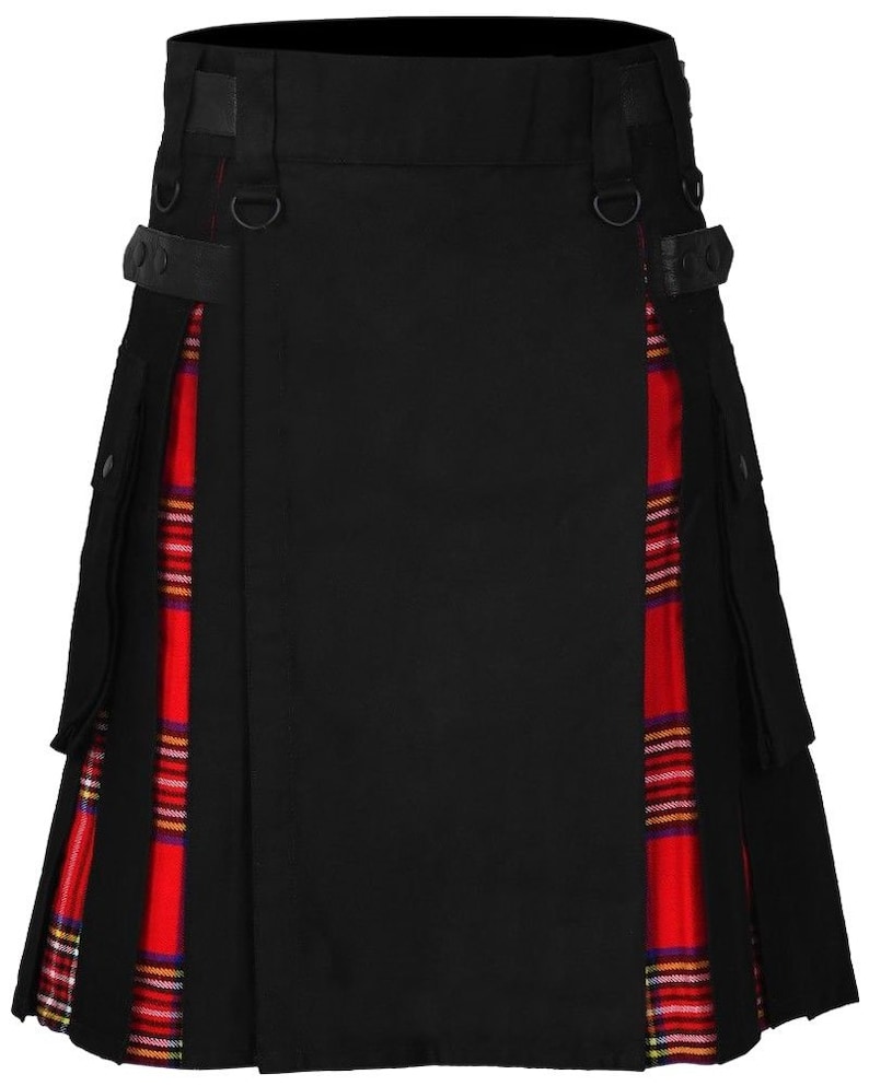 Hybrid Cotton and Tartan Utility Kilts for Men Black Cotton & Royal ...