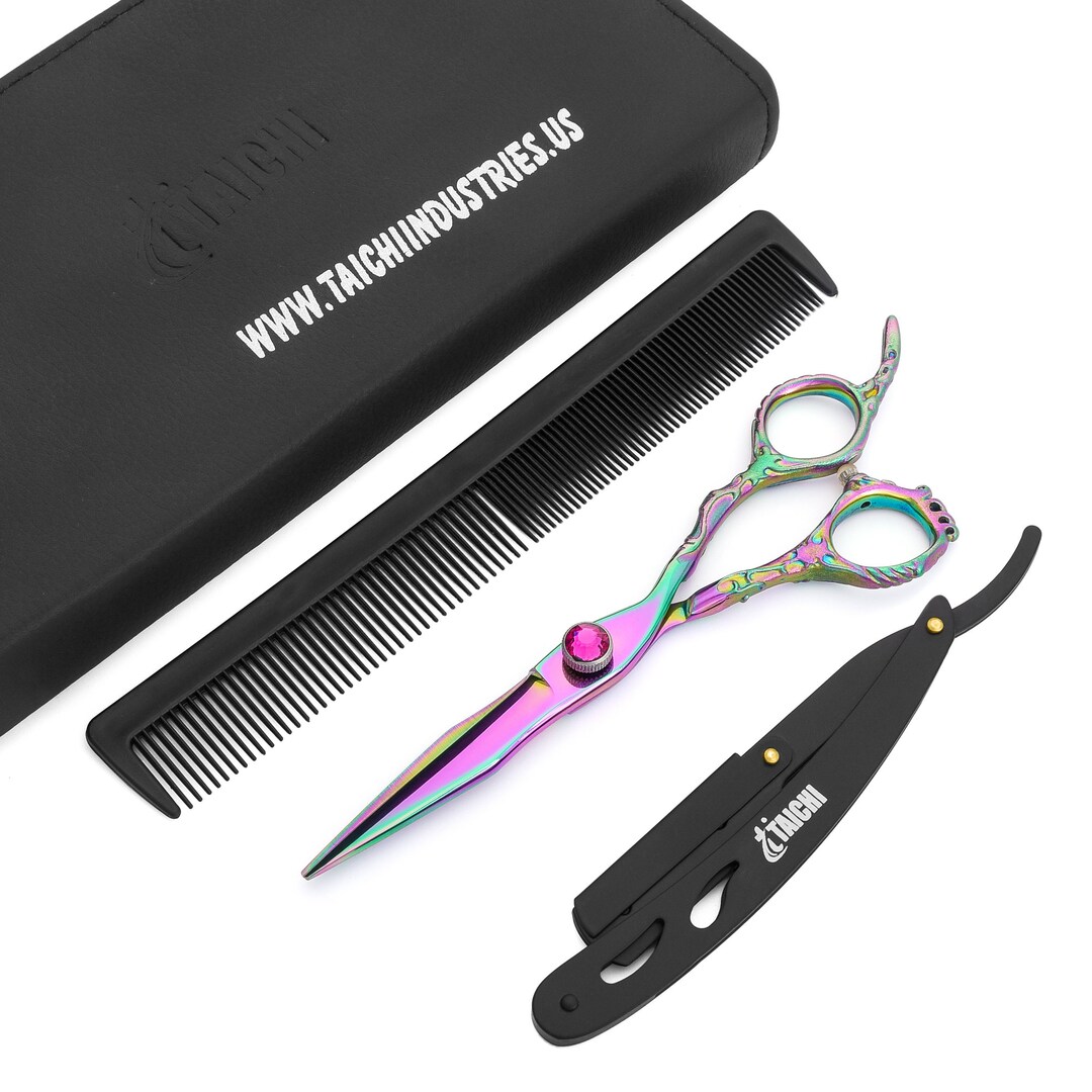 Personalized Hair Scissor With FREE Straight Razor & Comb, Custom Name ...