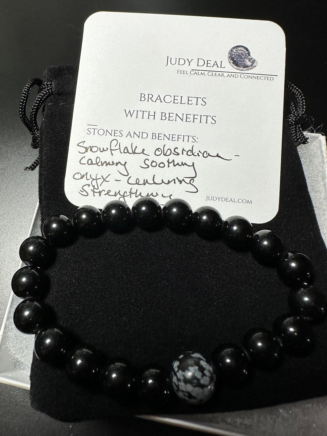 Onyx and Snowflake Obsidian Stretch Bracelet 7” - Etsy