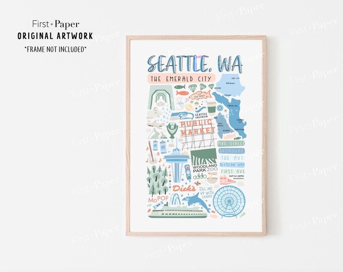 Seattle Collage Poster All About Your City Posters Emerald City Seattle ...