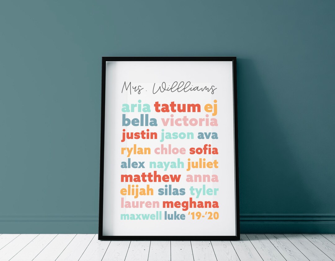 Class Names Poster Personalized Gift Teacher Appreciation - Etsy
