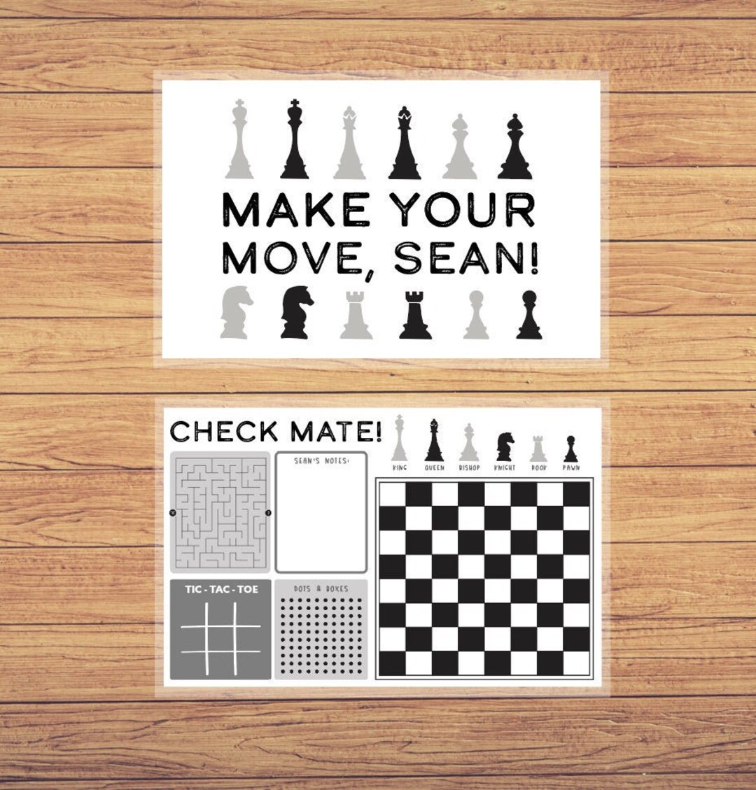 Personalized Kids Placemats - Chess Theme Placemat - Chess Board ...
