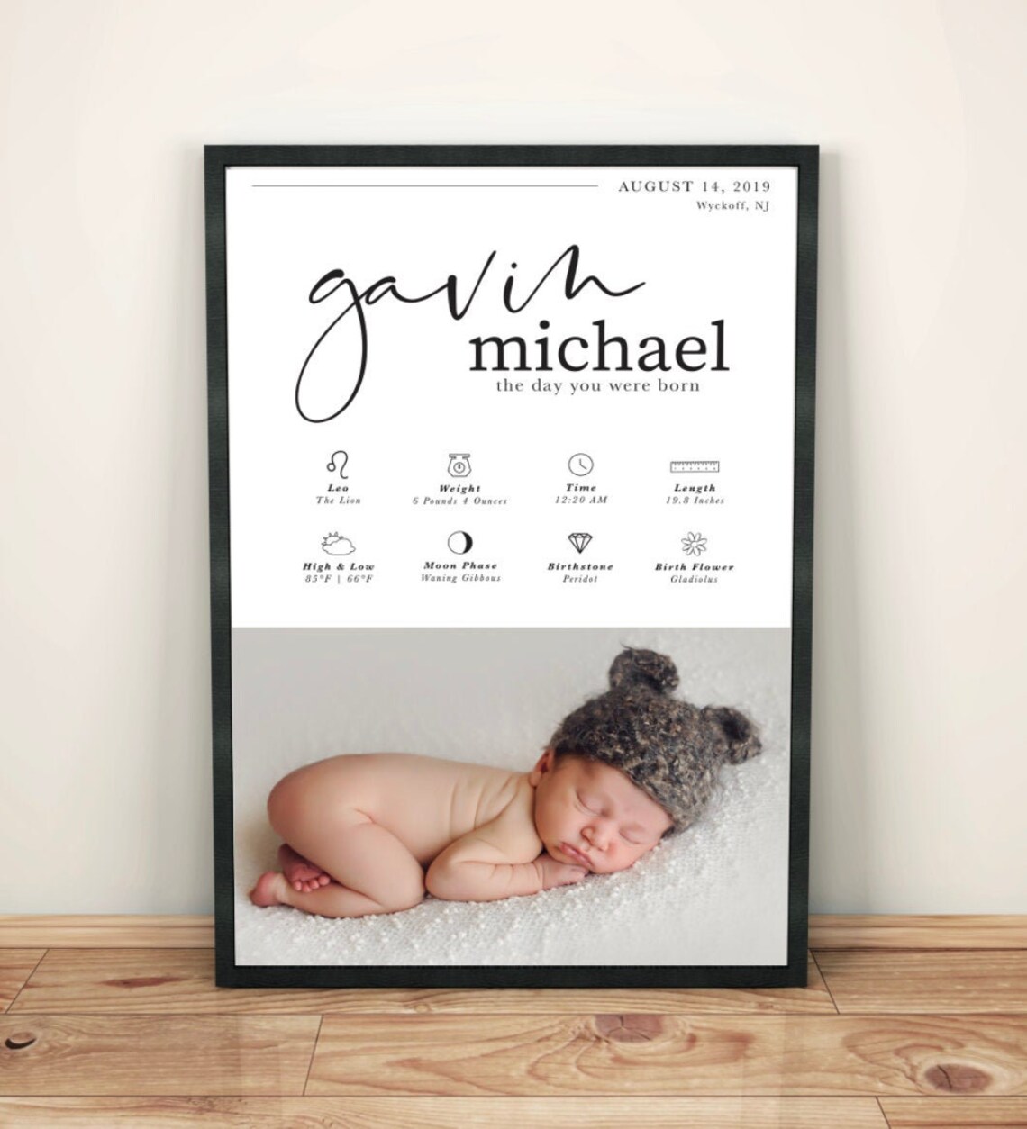 The Day You Were Born Poster Baby Photo Birth Stats Art | Etsy
