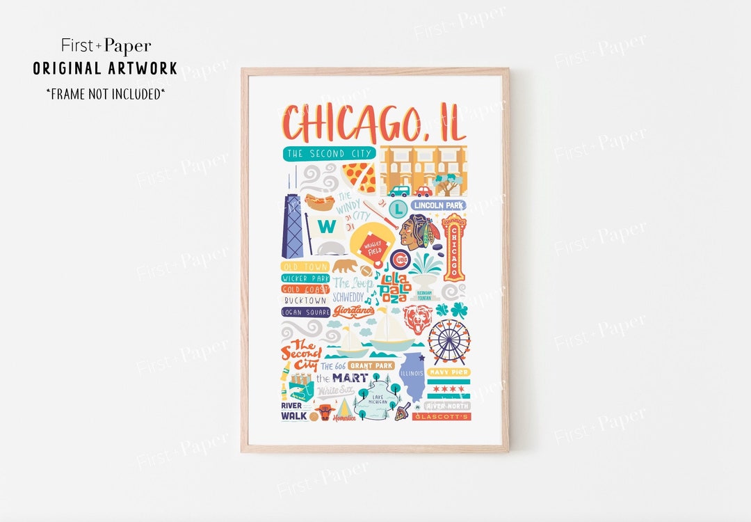 Chicago Collage Poster All About Your City Posters chicago - Etsy