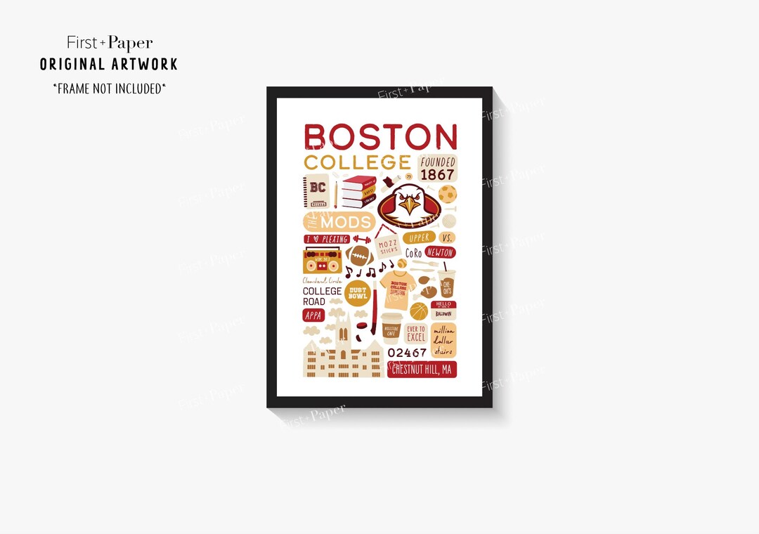 Boston College Collage Poster College Symbols Icons Drawings - Etsy