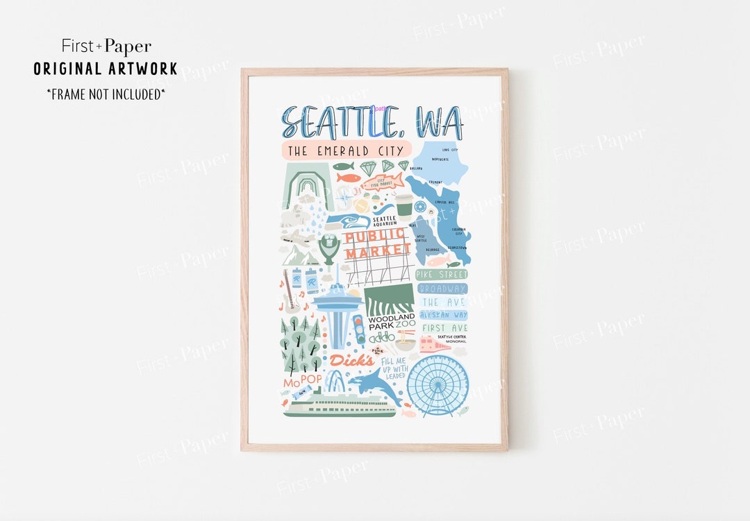 Seattle Collage Poster All About Your City Posters Emerald City Seattle ...