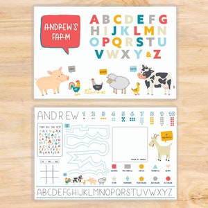 Personalized Kids Placemats - Farm Animals - Cow, Pig, Goat, Duck ...