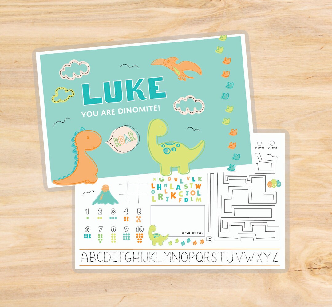 Personalized Kids Placemats - Dinosaurs - Activities/ Kids Puzzles ...