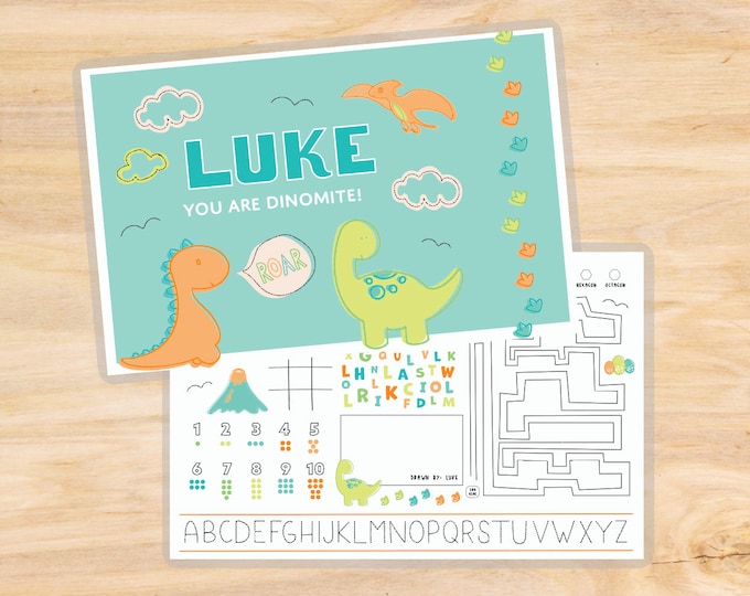 Personalized Kids Placemats Dinosaurs Activities/ Kids Puzzles ...