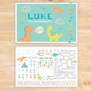 Personalized Kids Placemats - Dinosaurs - Activities/ Kids Puzzles ...
