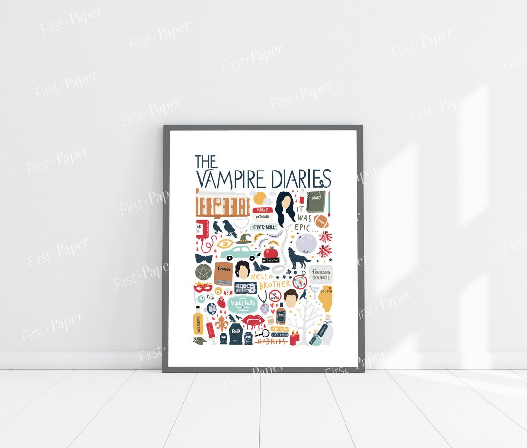Vampire Diaries TV Show Collage Poster Quotes, Symbols, Icons, Drawings ...
