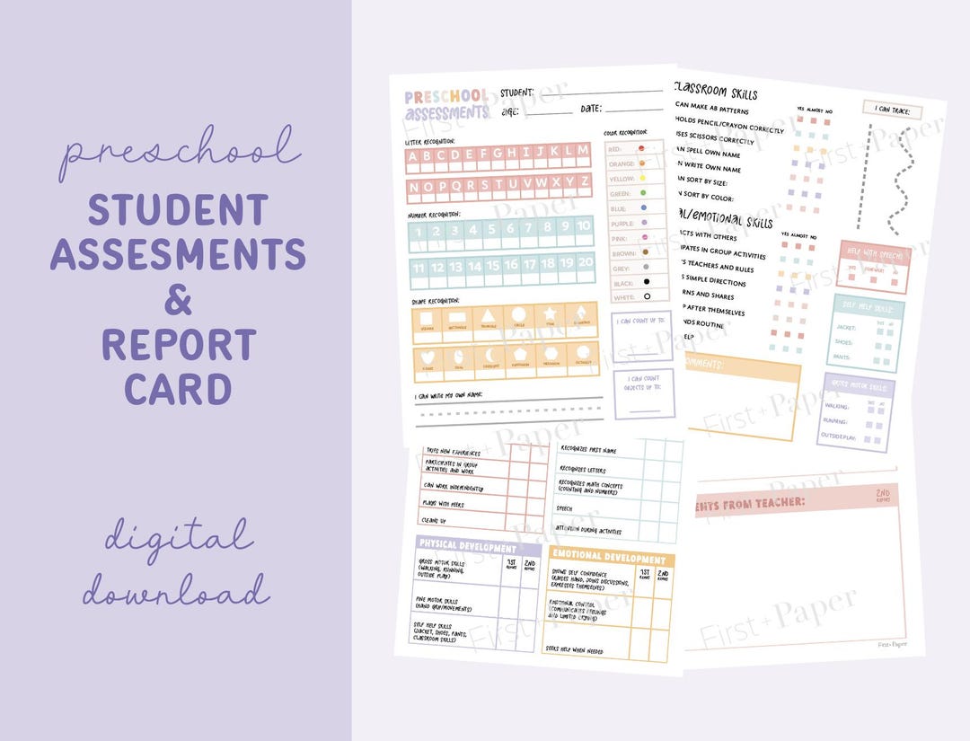 Preschool Assessments & Report Card Bundle - Digital Download Only ...