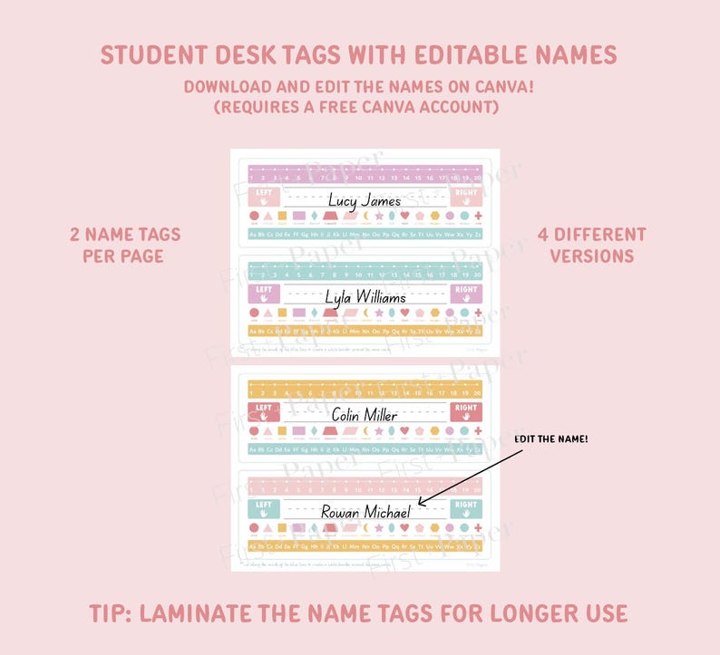 Student Desk Tags - EDITABLE FILE With Canva - Digital Download Only ...