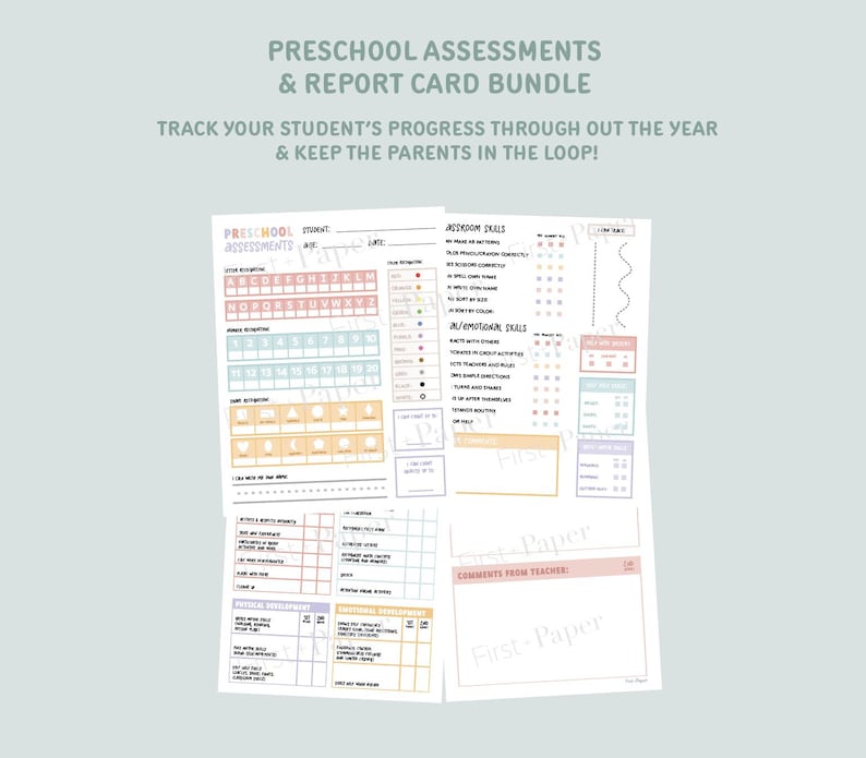 Preschool Assessments & Report Card Bundle - Digital Download Only ...