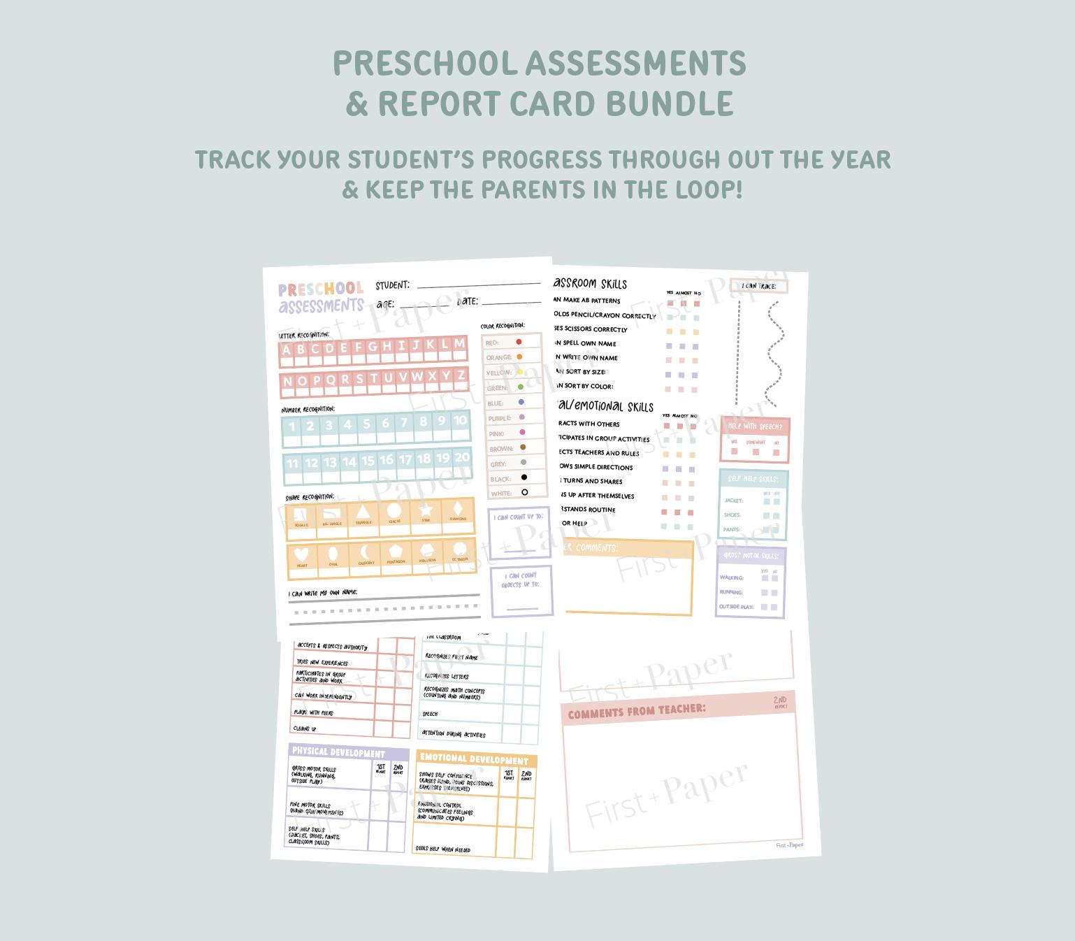 Preschool Assessments & Report Card Bundle - Digital Download Only ...