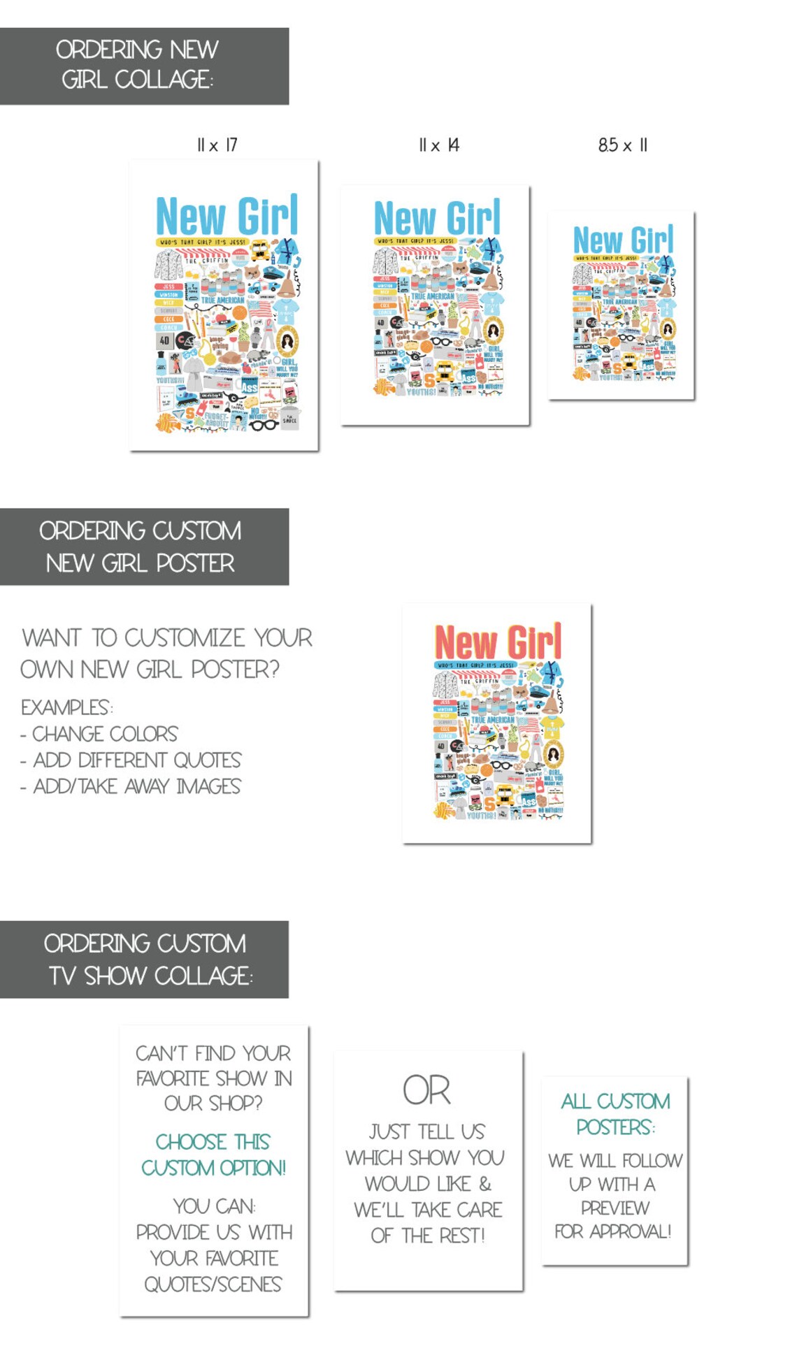 New Girl TV Show Collage Poster Quotes Symbols Icons - Etsy