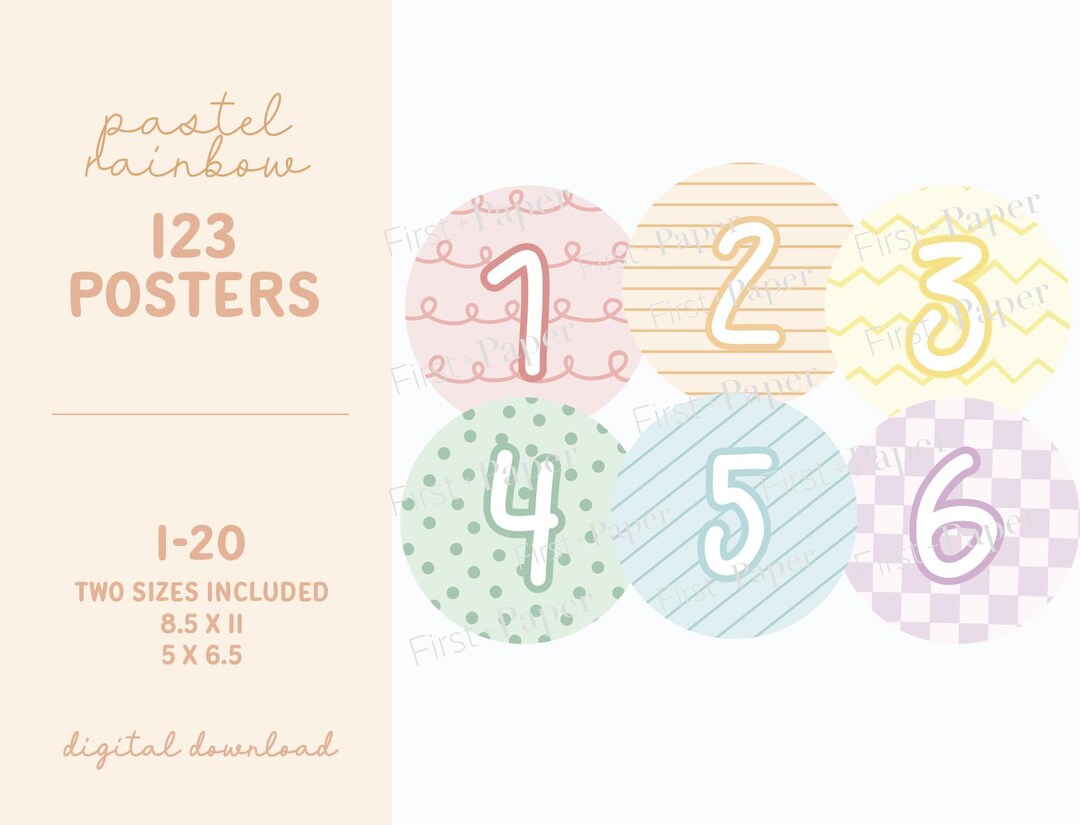 Pastel Rainbow Number Posters - Digital Download Only - 1-20 (x2 ...