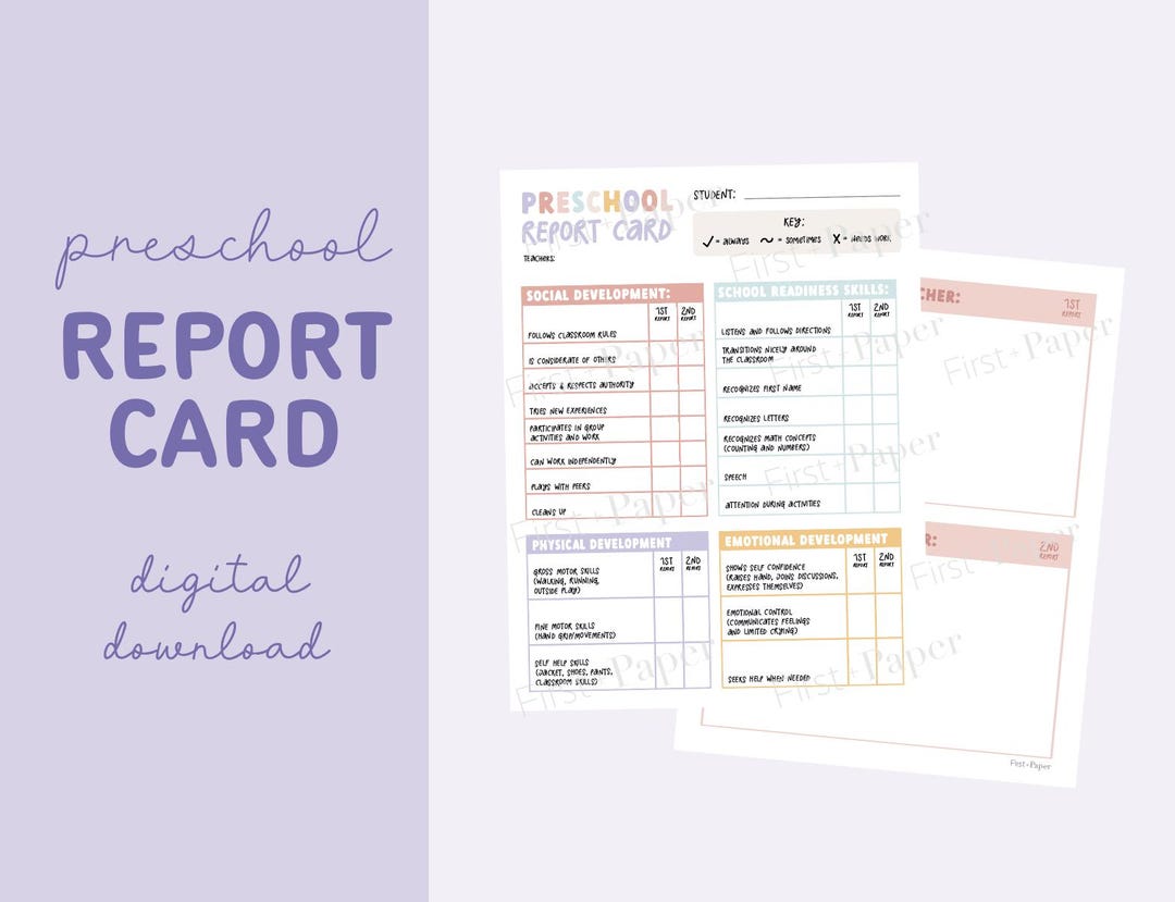 Preschool Report Card - Digital Download Only - Ages 2-5 - Progress ...