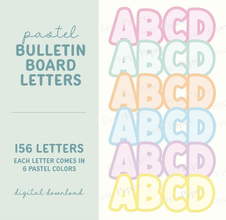 Pastel Bulletin Board Letters- Digital Download Only - A-Z in 6 Pastel ...
